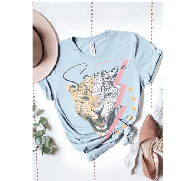 Tops | Hrt Luv Savege Leopard Voltage Short Sleeve Graphic Blue | Poshmark